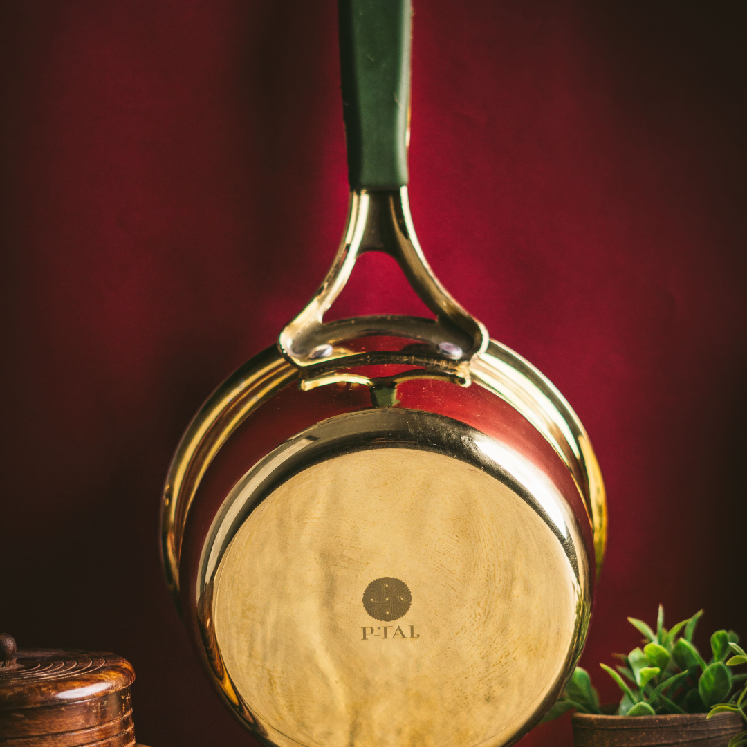 Golden Handmade Pure Brass Saucepan- Brass Cookware | P-TAL