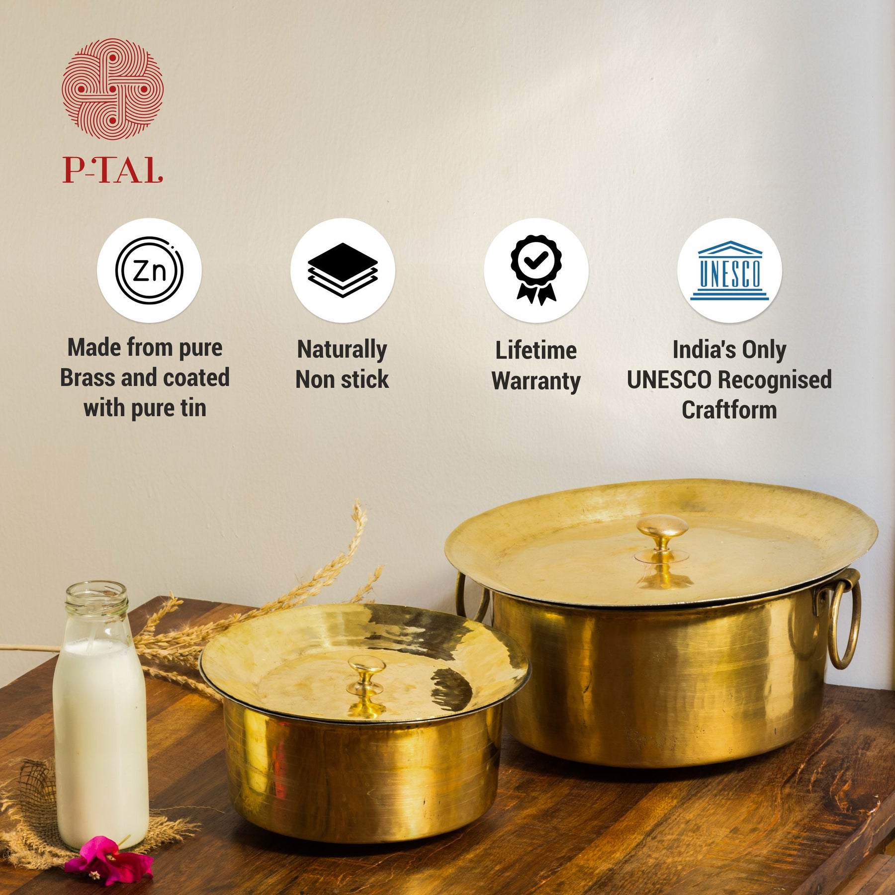 Buy Brass Patila / Topia with Lid and Holders Online | P-TAL
