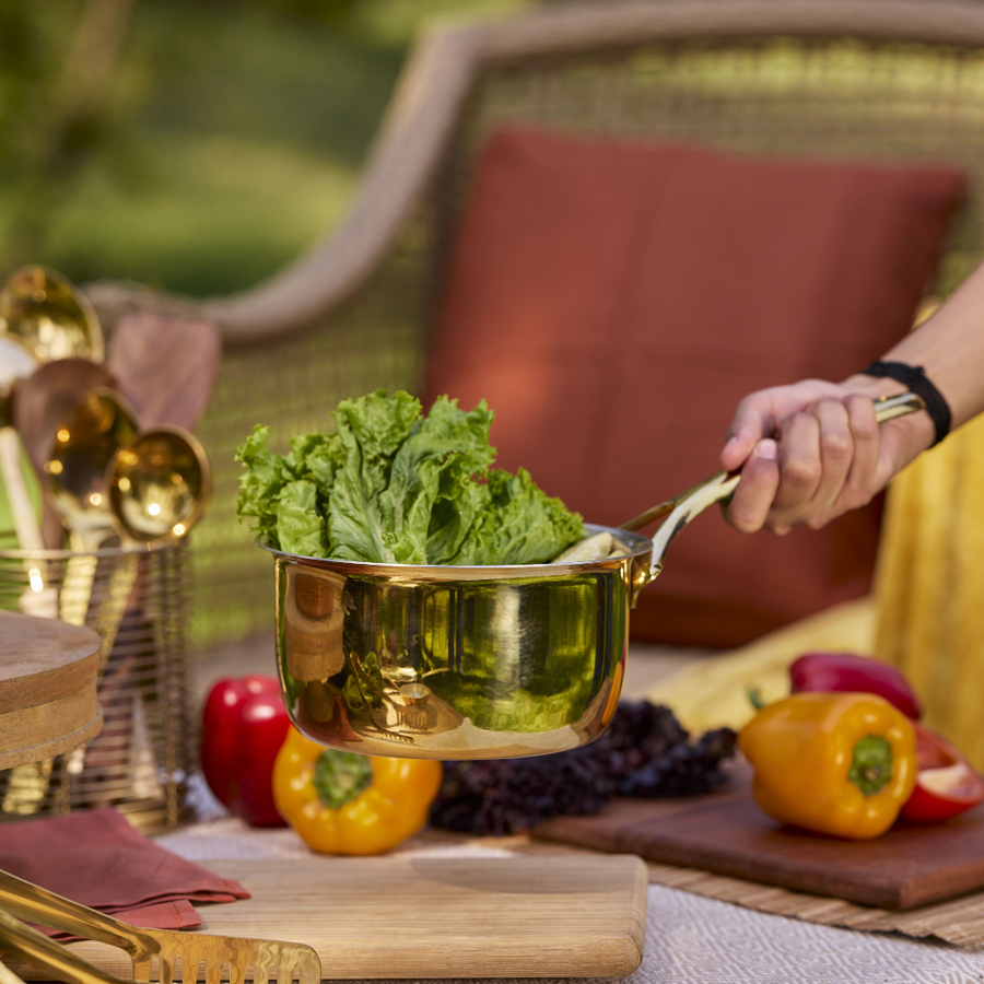 Golden Handmade Pure Brass Saucepan- Brass Cookware | P-TAL