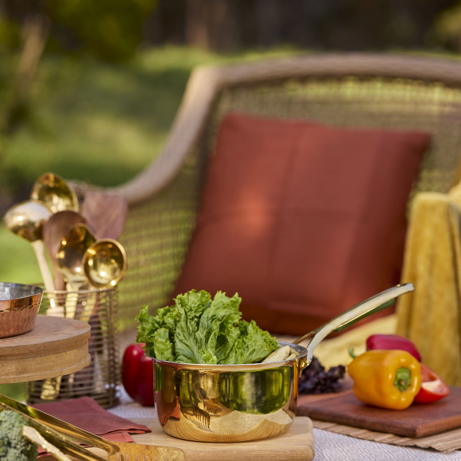 Golden Handmade Pure Brass Saucepan- Brass Cookware | P-TAL