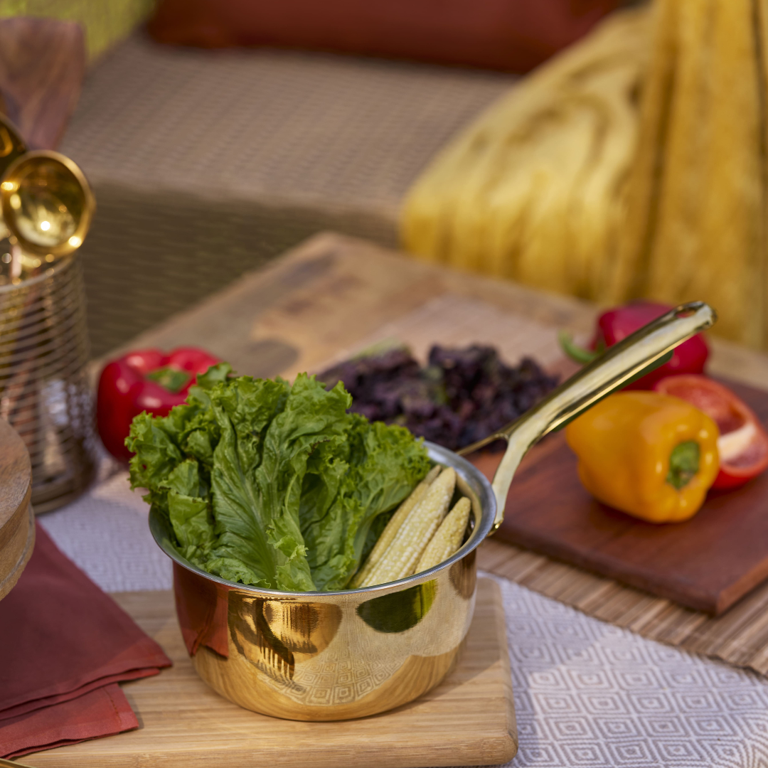 Golden Handmade Pure Brass Saucepan- Brass Cookware | P-TAL