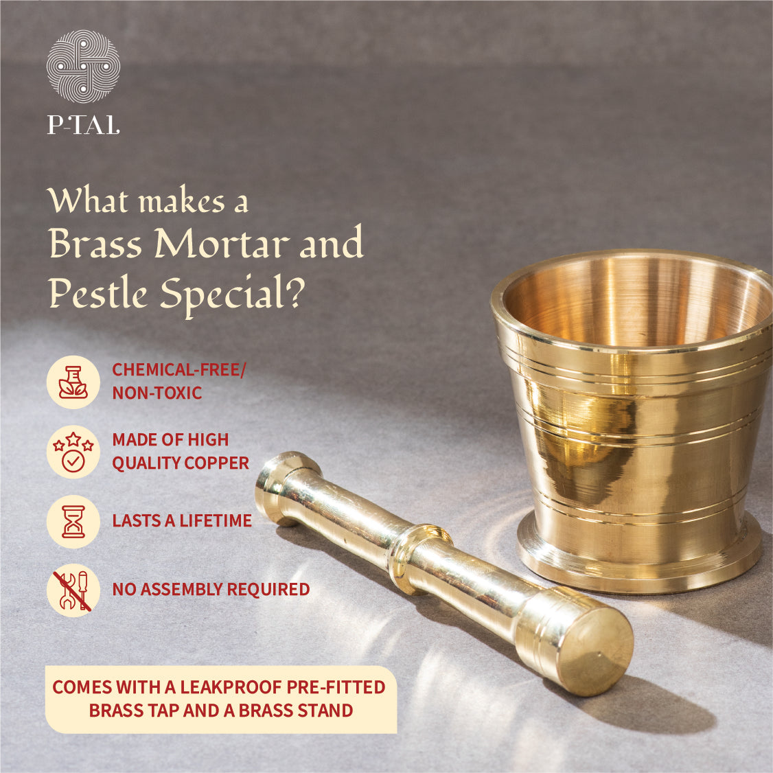 Traditional Handcrafted Pure Brass Mortar and Pestle (Okhli) | P-TAL