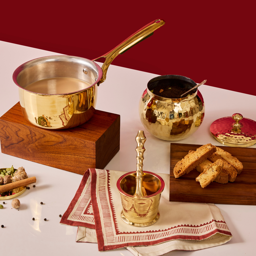 Golden Handmade Pure Brass Saucepan- Brass Cookware | P-TAL