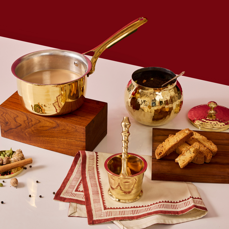 Golden Handmade Pure Brass Saucepan- Brass Cookware | P-TAL