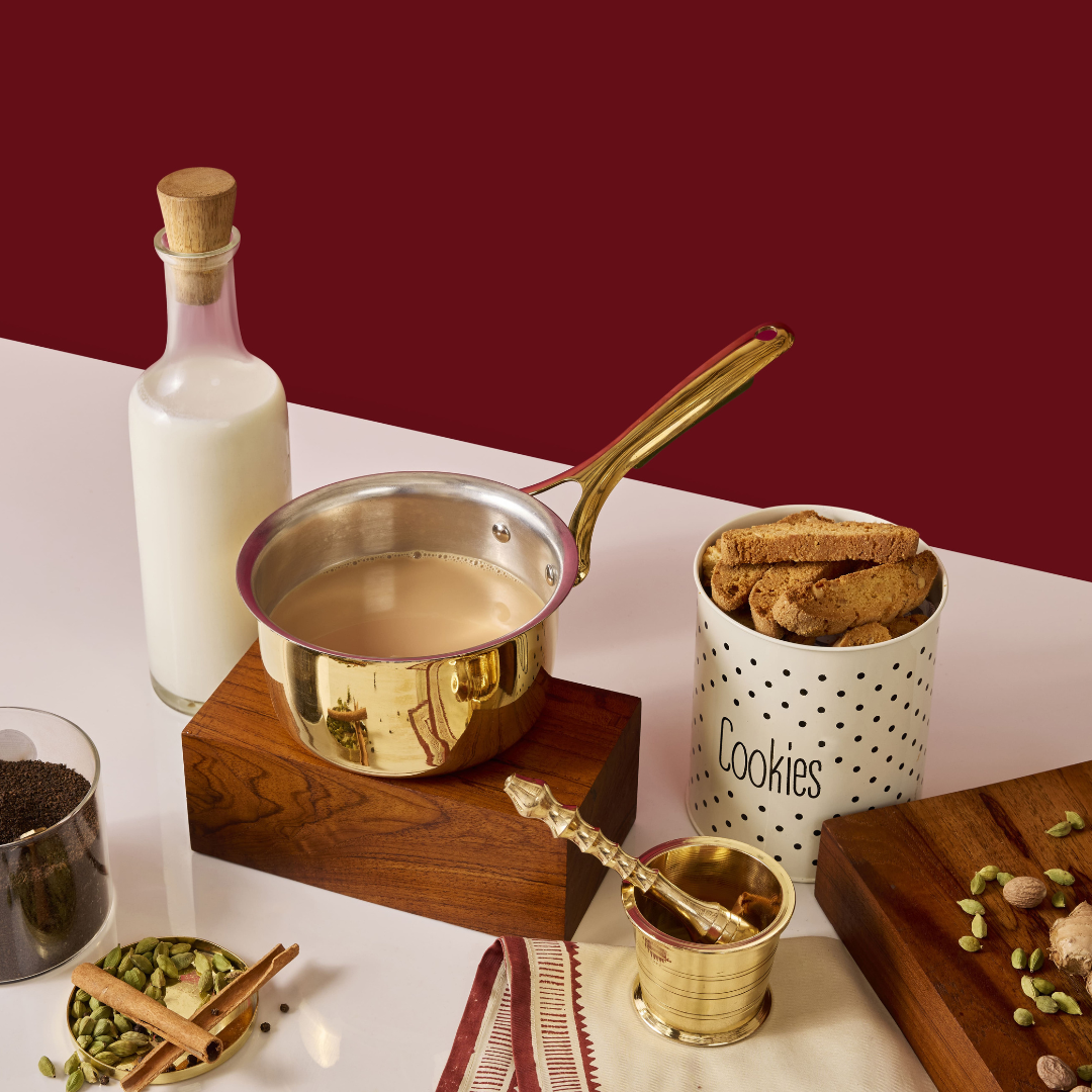 Golden Handmade Pure Brass Saucepan- Brass Cookware | P-TAL