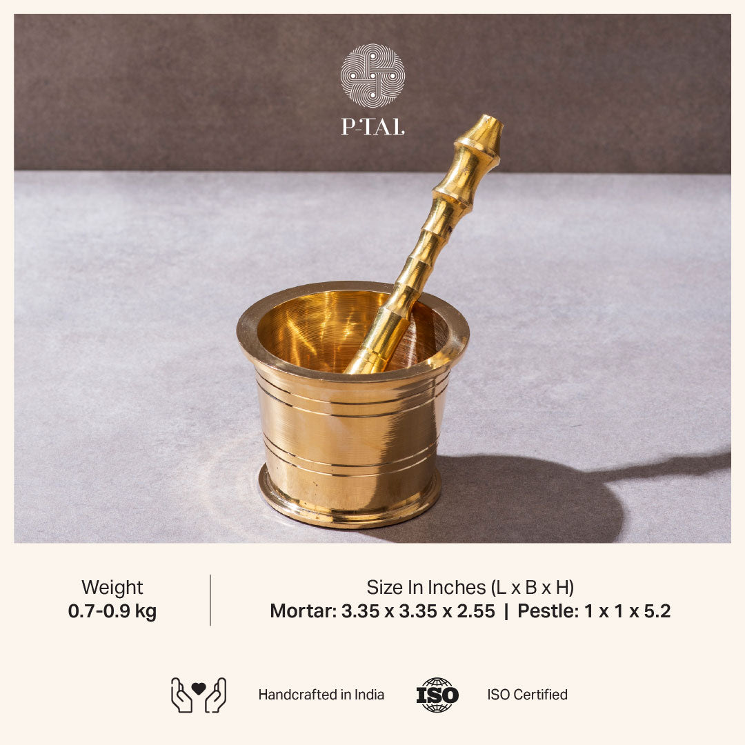 Traditional Handcrafted Pure Brass Mortar and Pestle (Okhli) | P-TAL